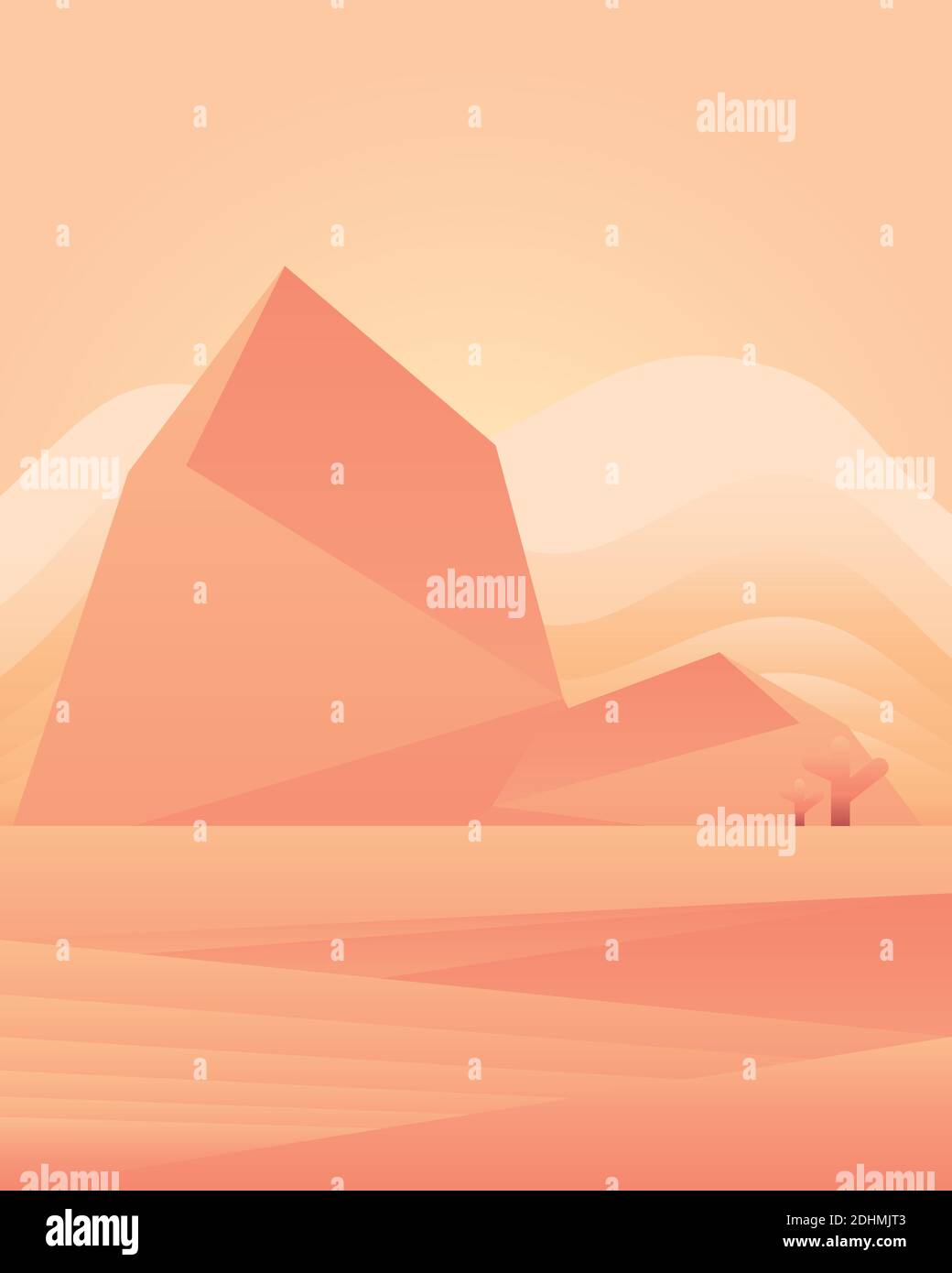 landscape desert plain of rocks and sand with cactus vector ...