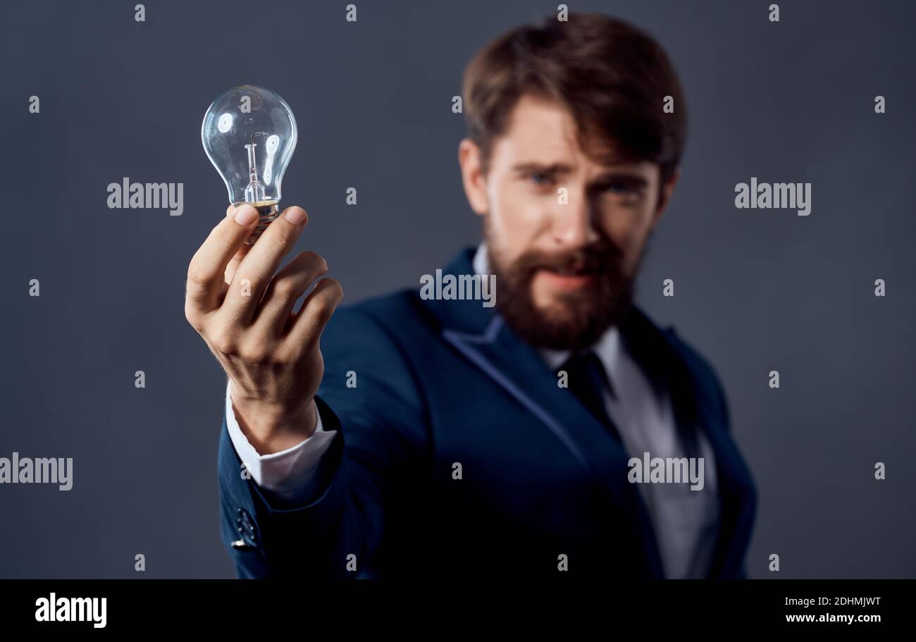Man hand success ideas brain gray background cropped view Stock Photo ...