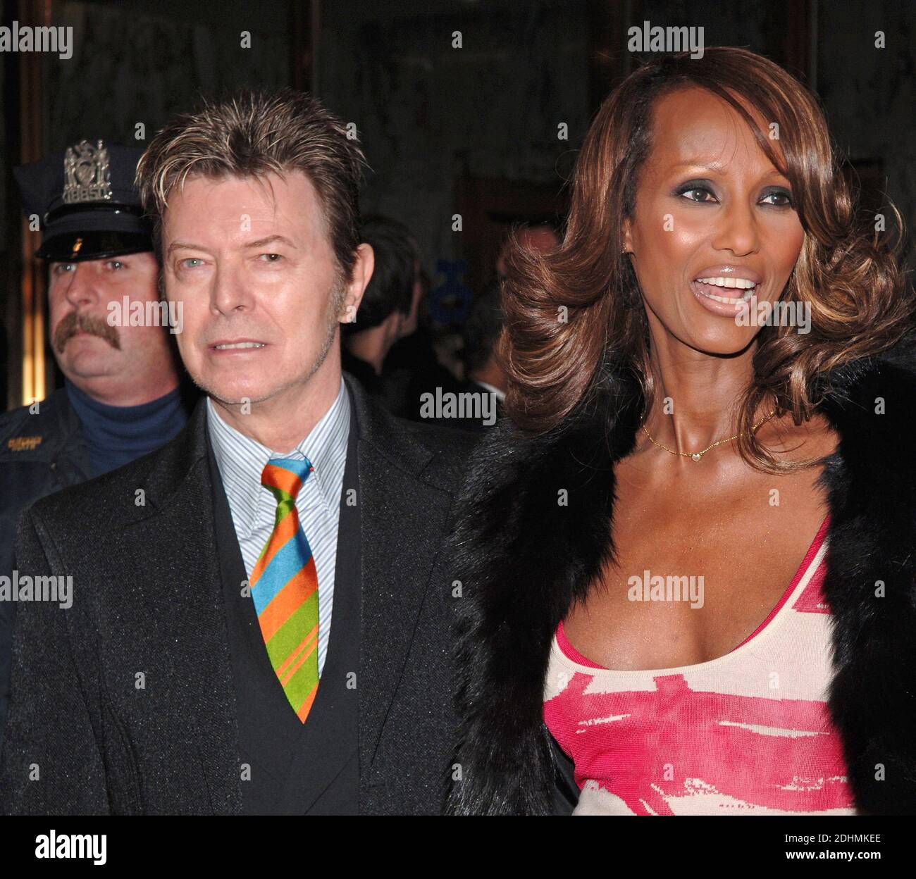 File : British singer David Bowie and his wife Iman arrive at the ...