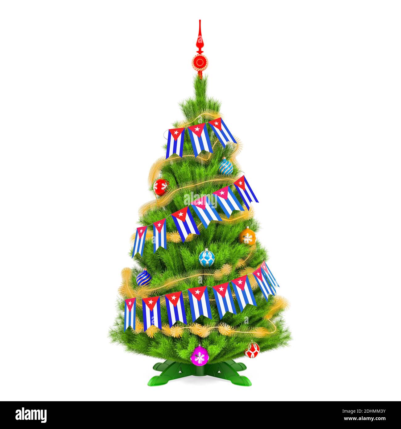 Christmas tree with Cuban Xmas pennant flags, 3D rendering isolated on ...