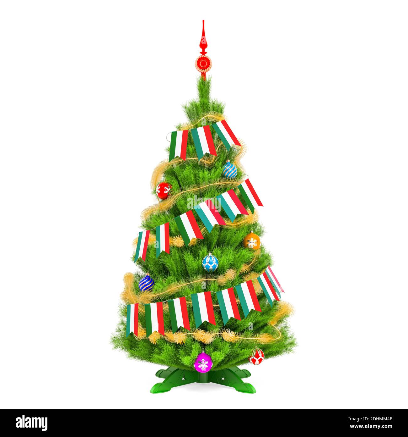 Christmas tree with Hungarian Xmas pennant flags, 3D rendering isolated ...