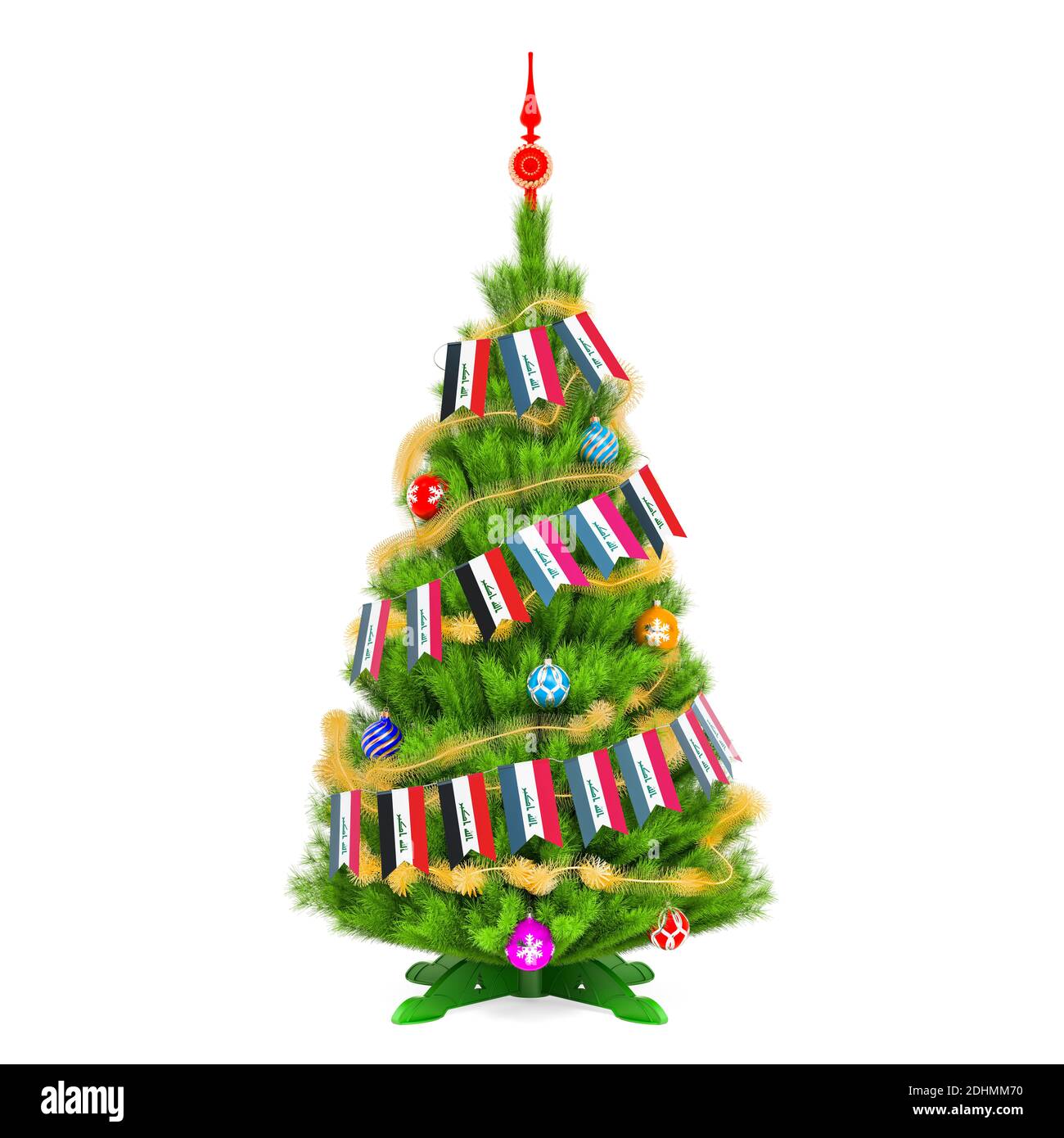 Christmas tree with Iraqi Xmas pennant flags, 3D rendering isolated on ...