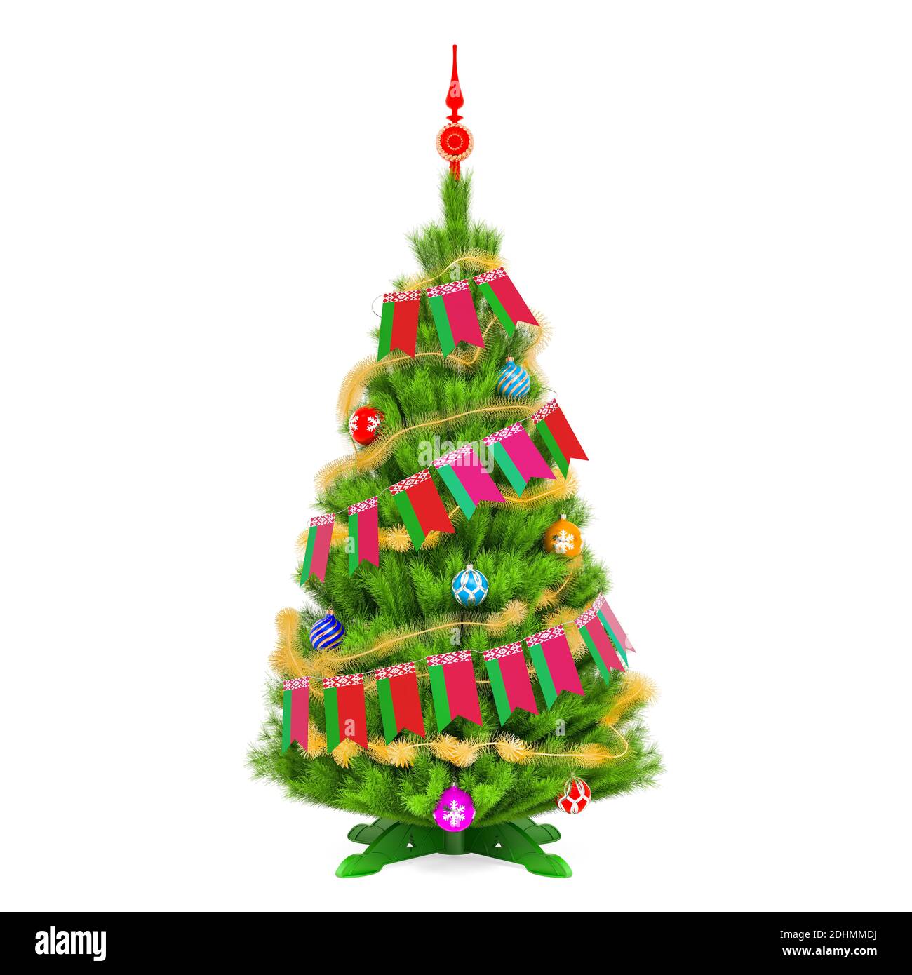 Christmas tree with Belarusian Xmas pennant flags, 3D rendering ...