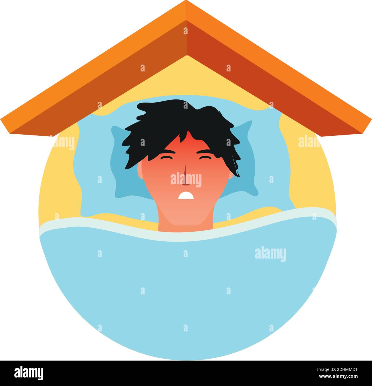 coronavirus covid 19 prevention, man at home sick vector illustration ...