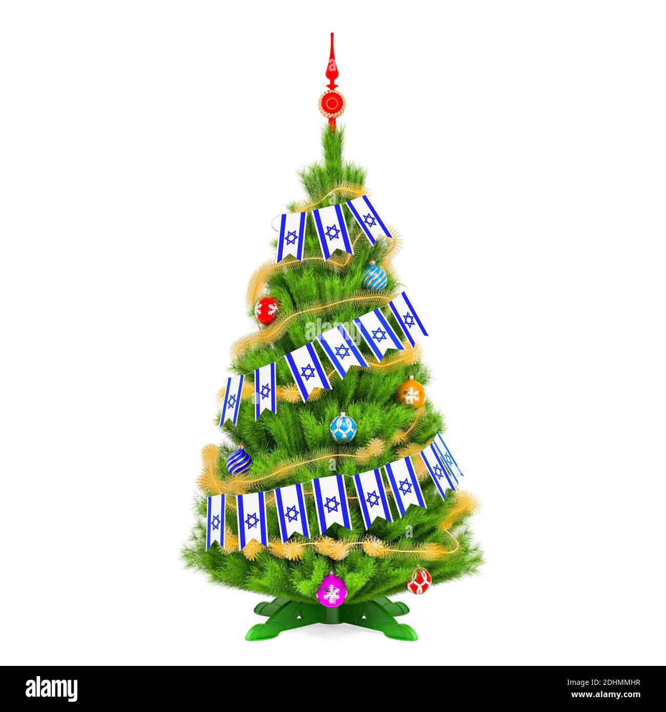 Christmas tree with Israeli Xmas pennant flags, 3D rendering isolated ...