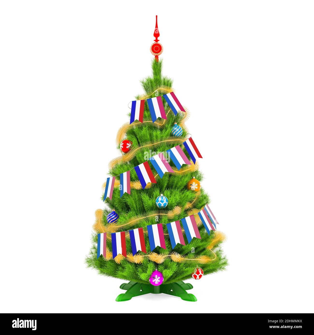 Christmas tree with the Netherlands Xmas pennant flags, 3D rendering ...