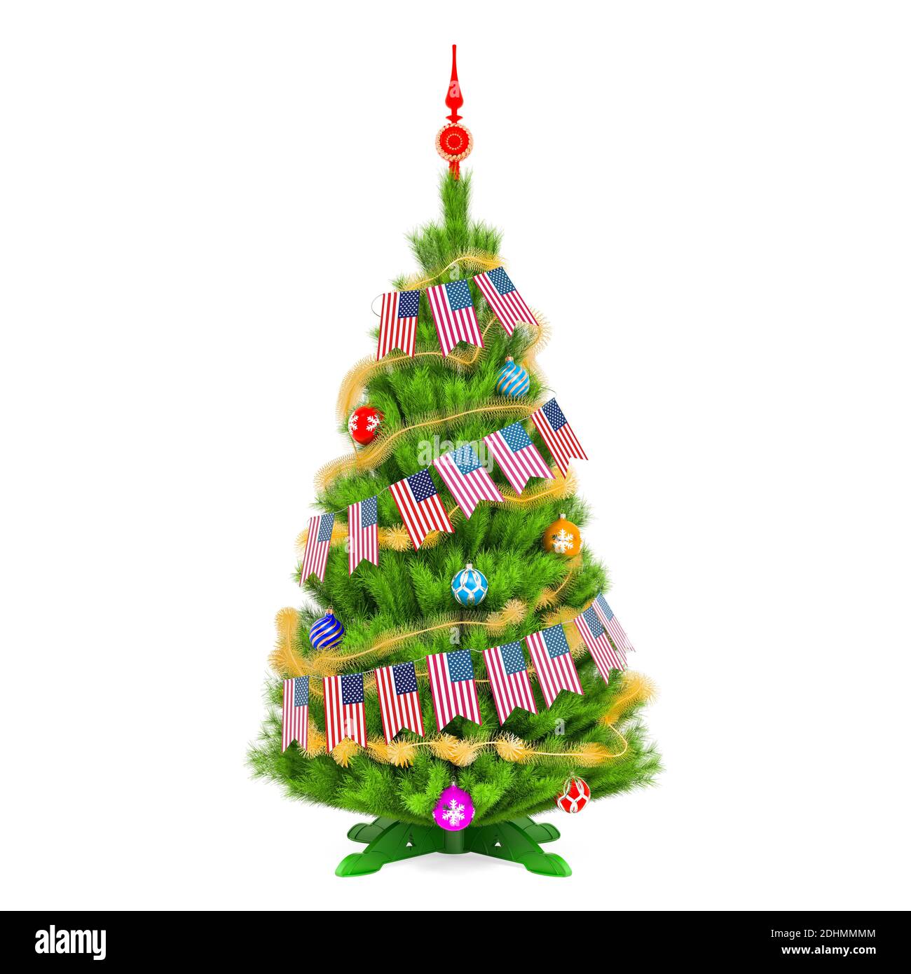 Christmas tree with the USA Xmas pennant flags, 3D rendering isolated ...