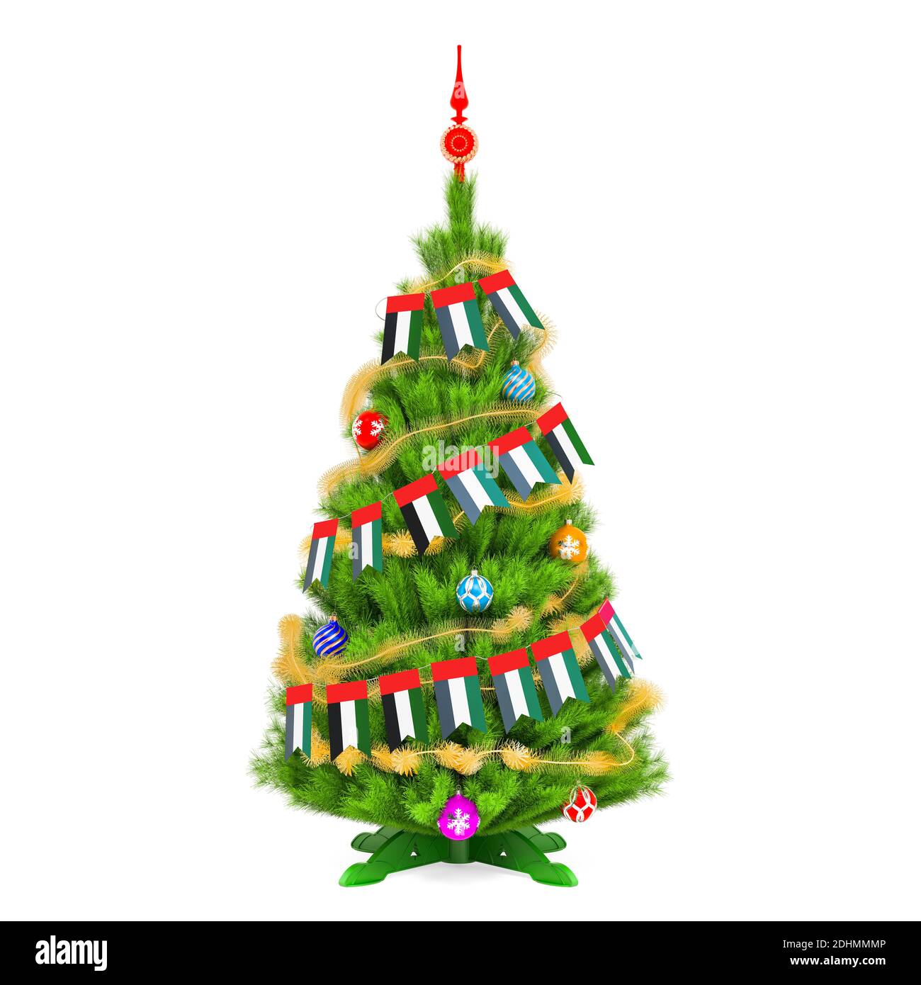Christmas tree with the UAE Xmas pennant flags, 3D rendering isolated ...