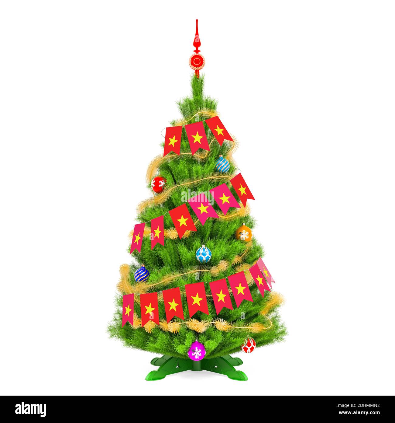 Christmas tree with Vietnamese Xmas pennant flags, 3D rendering ...