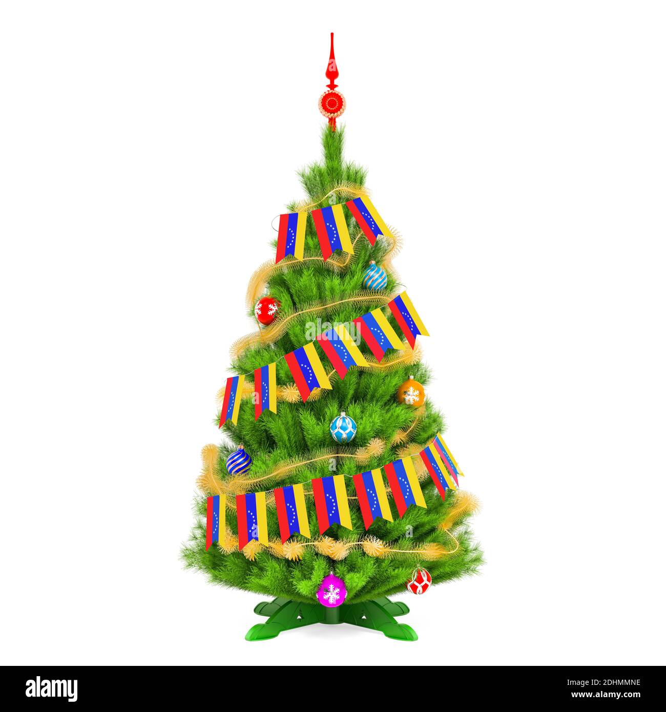 Christmas tree with Venezuelan Xmas pennant flags, 3D rendering ...