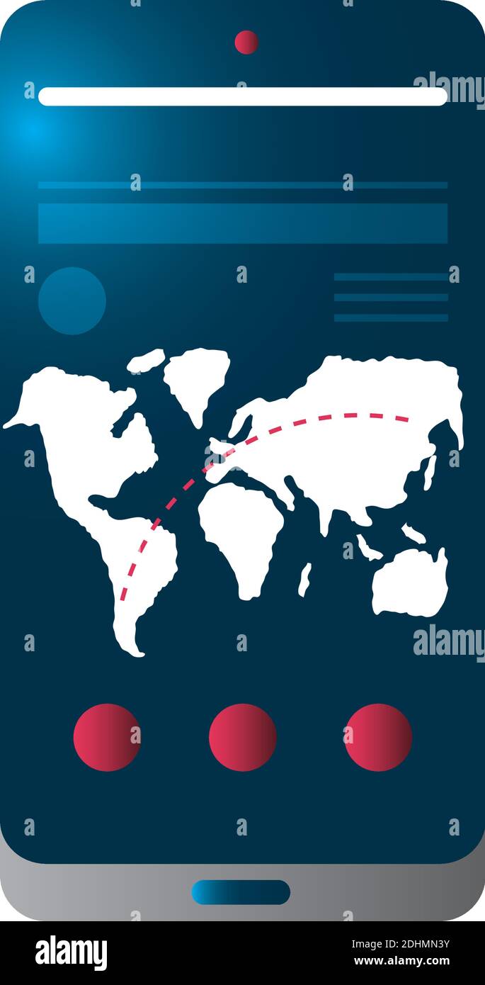 smartphone app world map on screen travel icon image white background ...