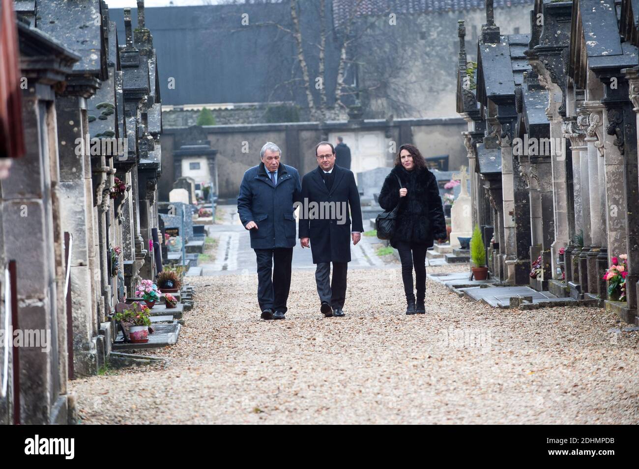 French President Francois Hollande is welcomed by Francois Mitterrand's ...
