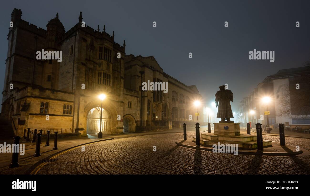 Fog hangs over Bristol's Central Library and statue of Raja Ram Mohan ...