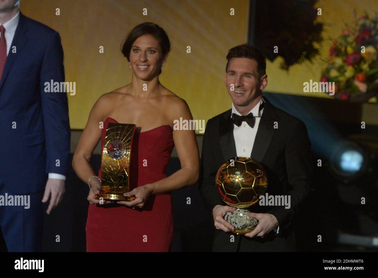 Lionel Messi and Carli Lloyd receiving the Golden Ball 2015 during he ...