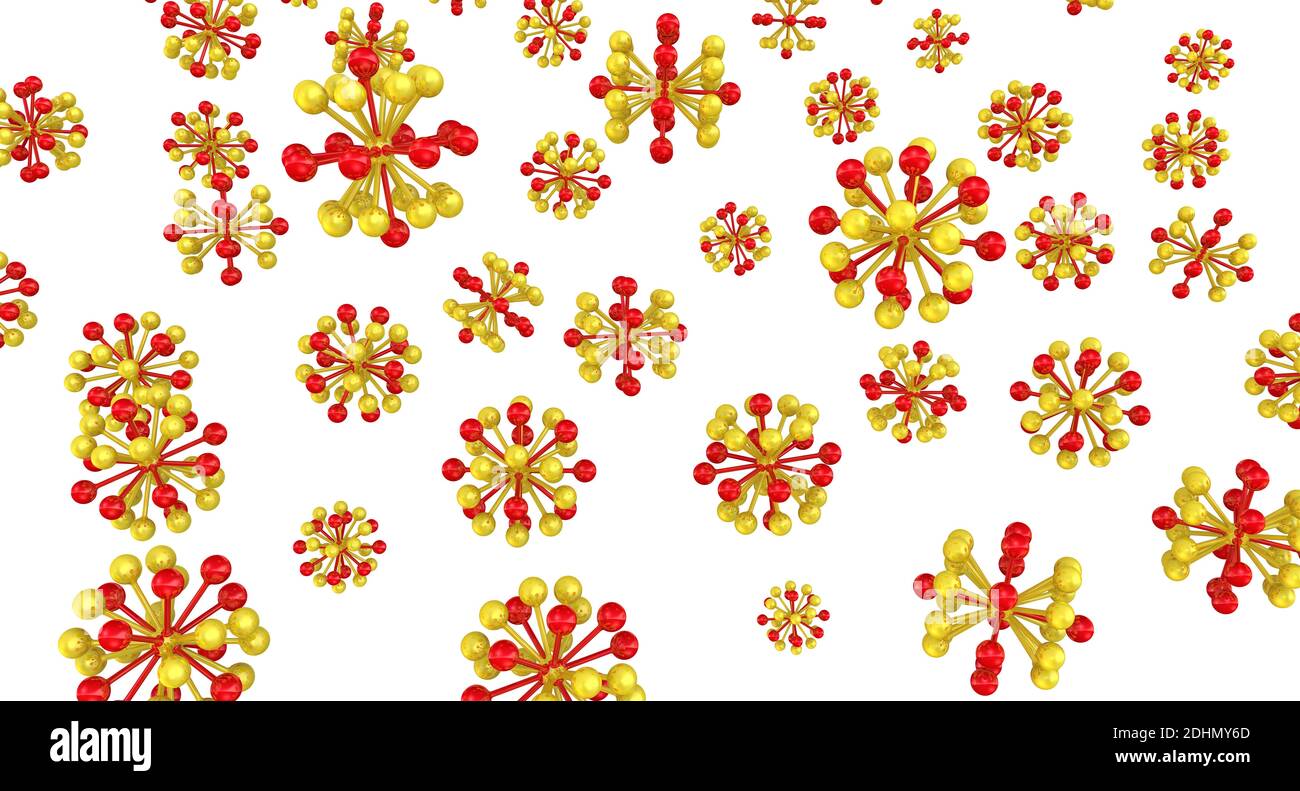 Background with molecules. A lot of yellow and red molecules isolated ...