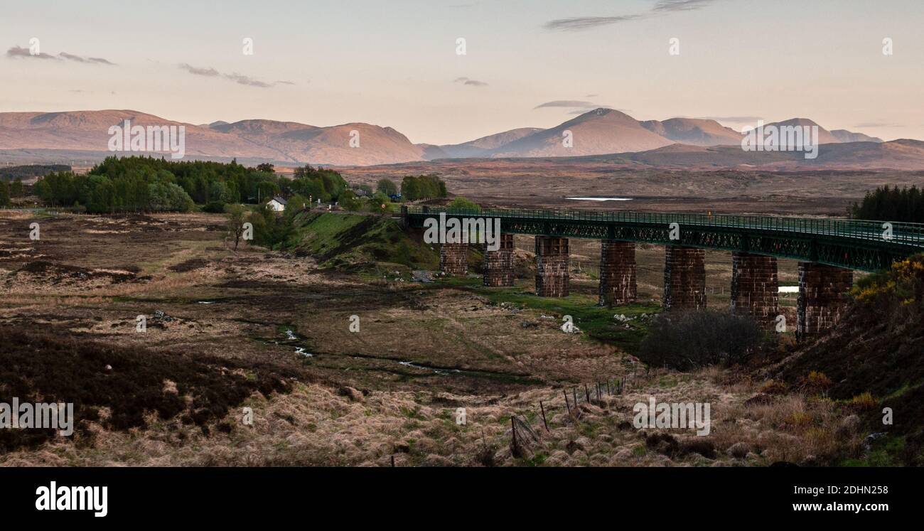 Rannoch village and viaduct on the West Highland Line station stand ...