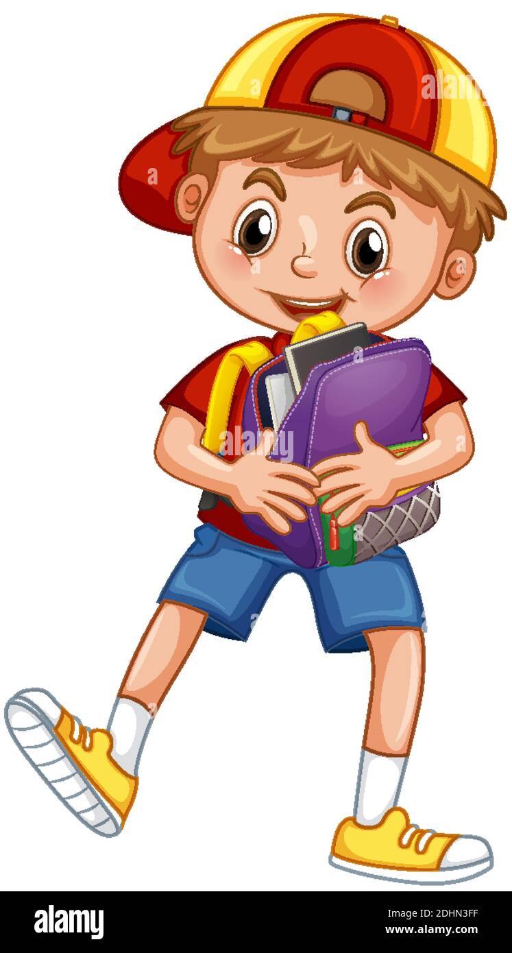 Cute school boy holding backpack illustration Stock Vector Image & Art ...