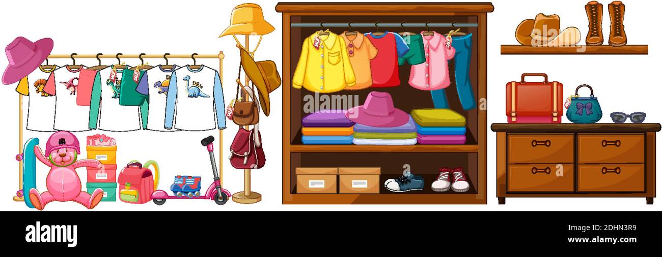 Outfit accessories object display on white background illustration ...