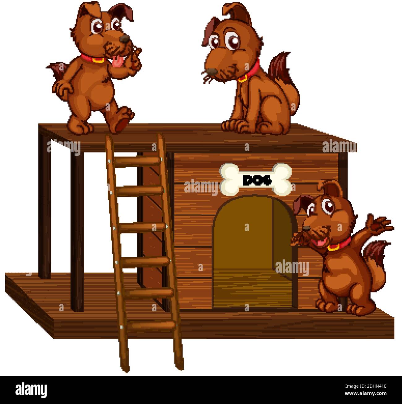 Dog house with cute dogs isolated illustration Stock Vector Image & Art ...