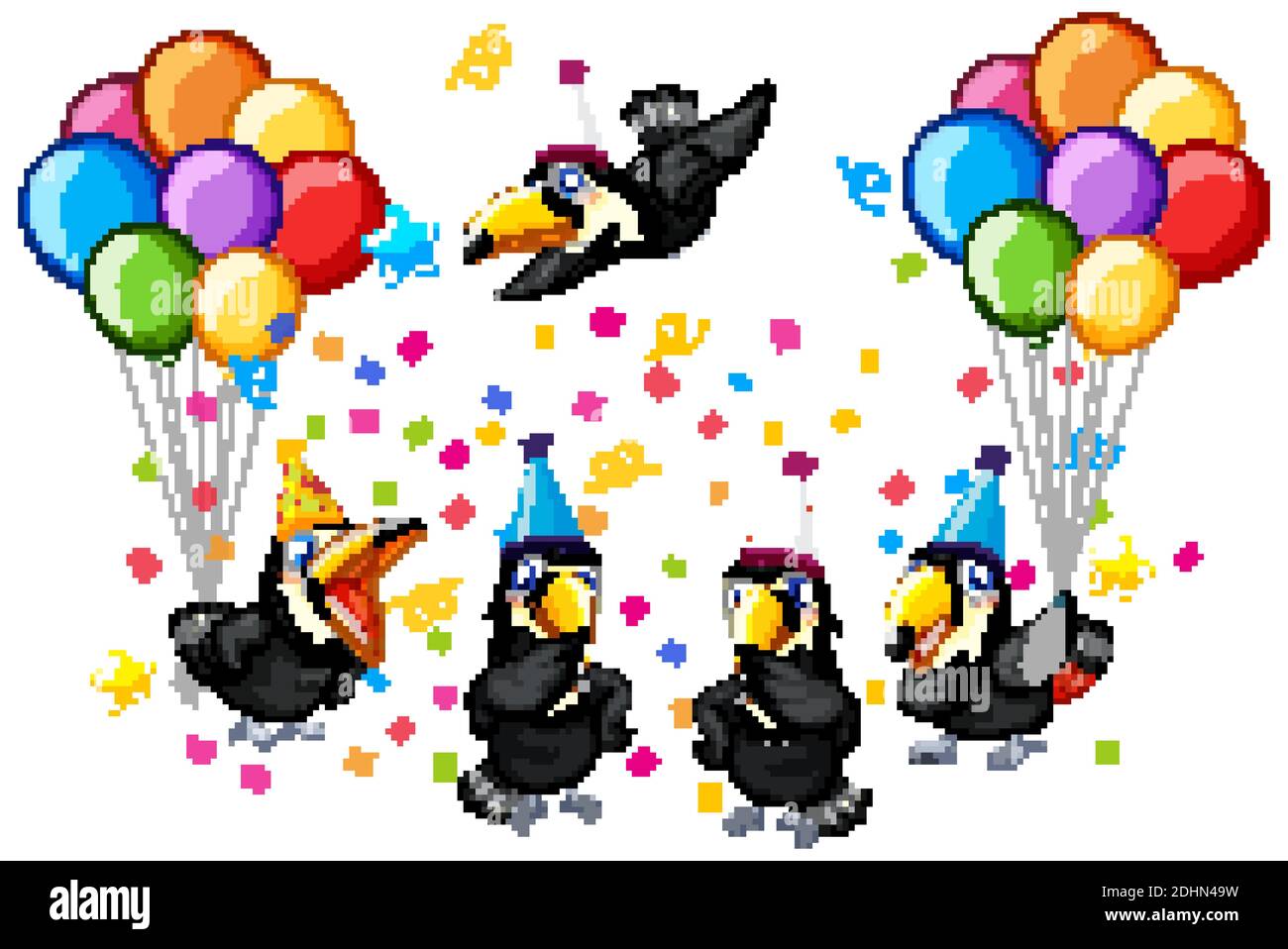 Bird group in party theme isolated on white background illustration ...