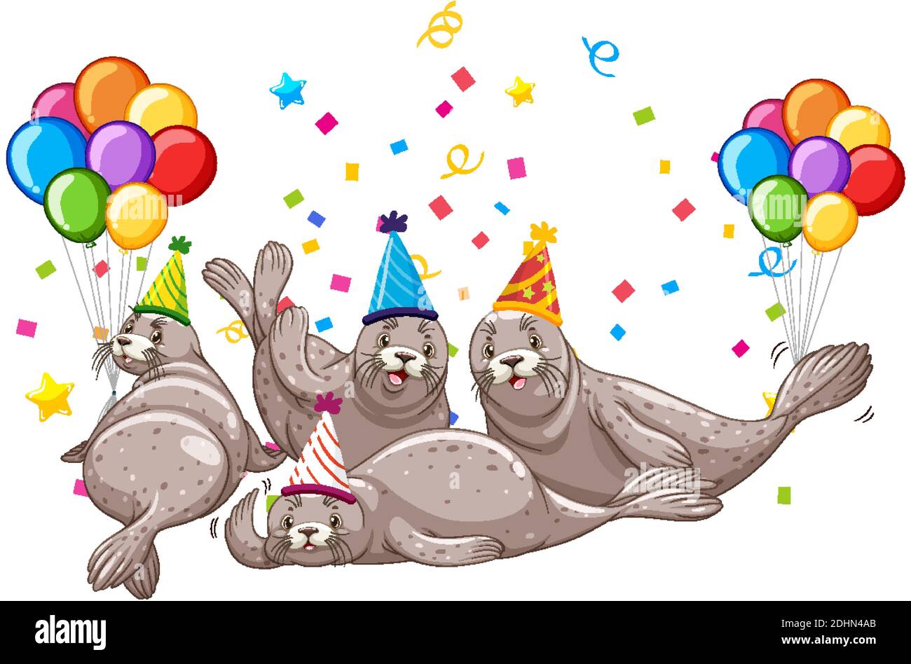 Seal group in party theme cartoon character on forest background ...