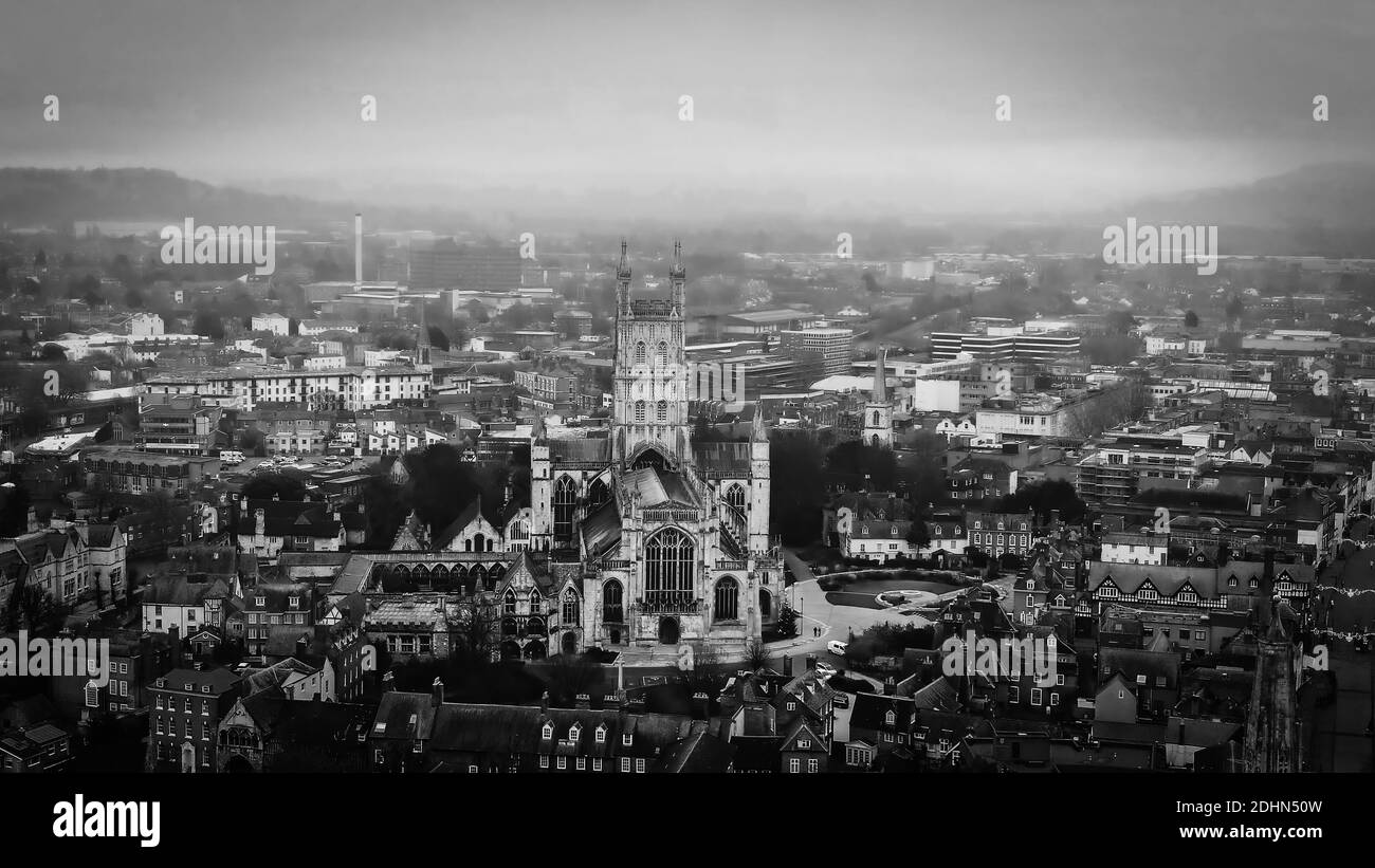 City of Gloucester and Gloucester Cathedral in England - aerial view in ...