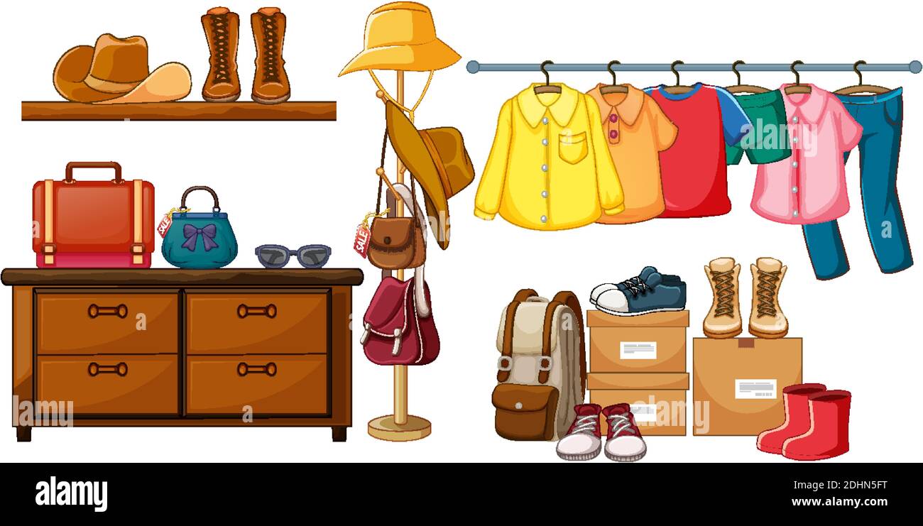 Outfit accessories object display on white background illustration ...