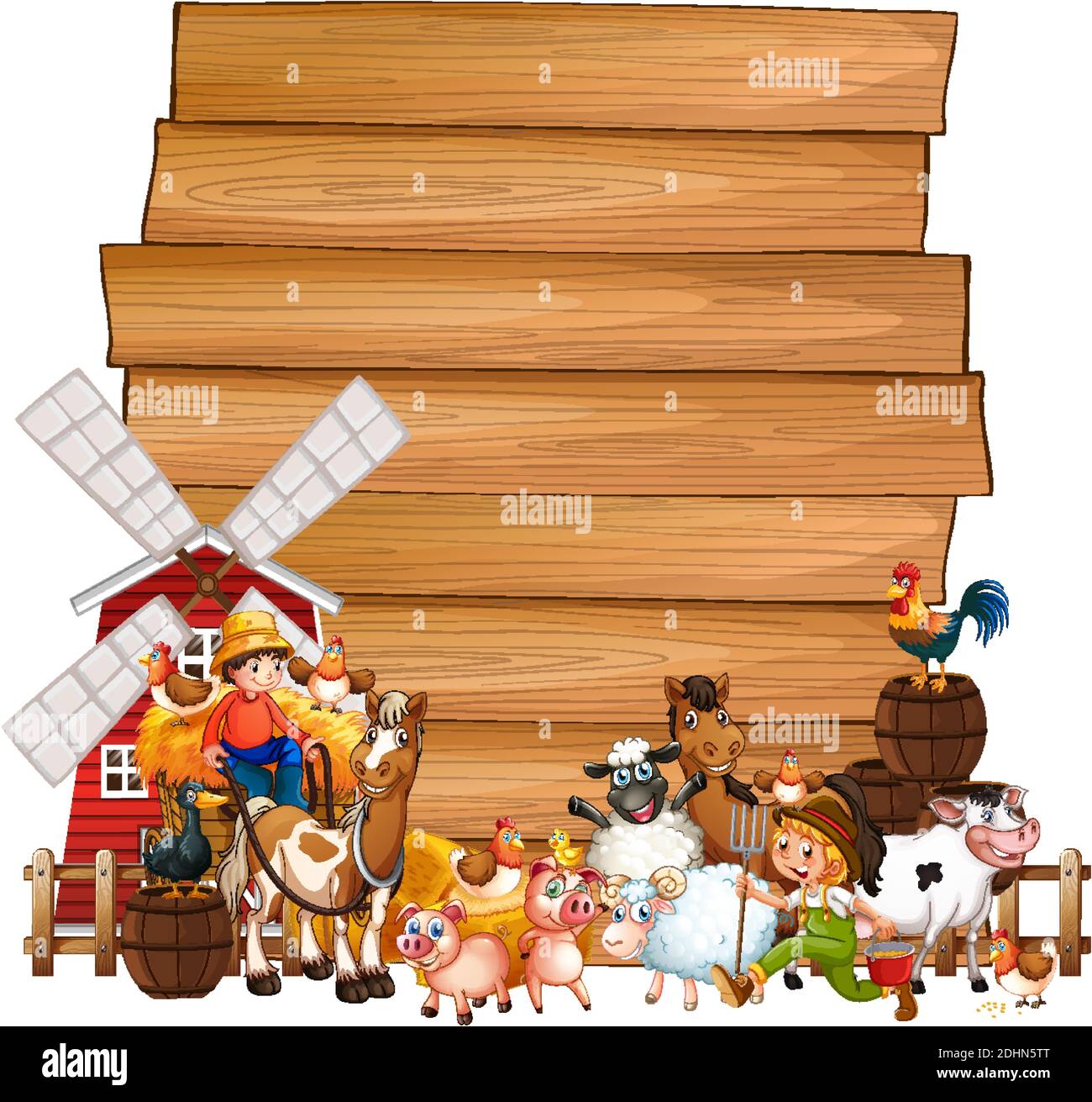 Blank wood sign with animal farm set isolated illustration Stock Vector ...