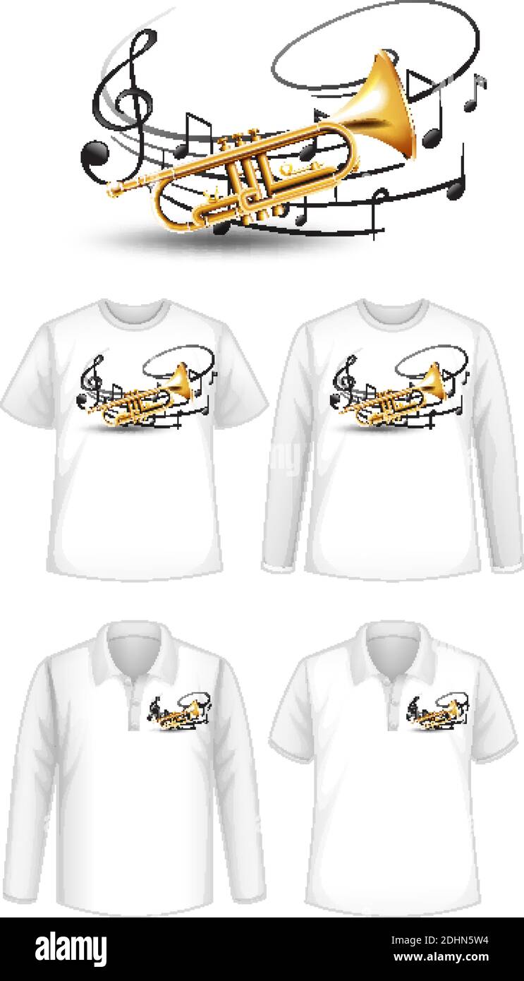 Mock up shirt with trumpet music instruments logo illustration Stock ...
