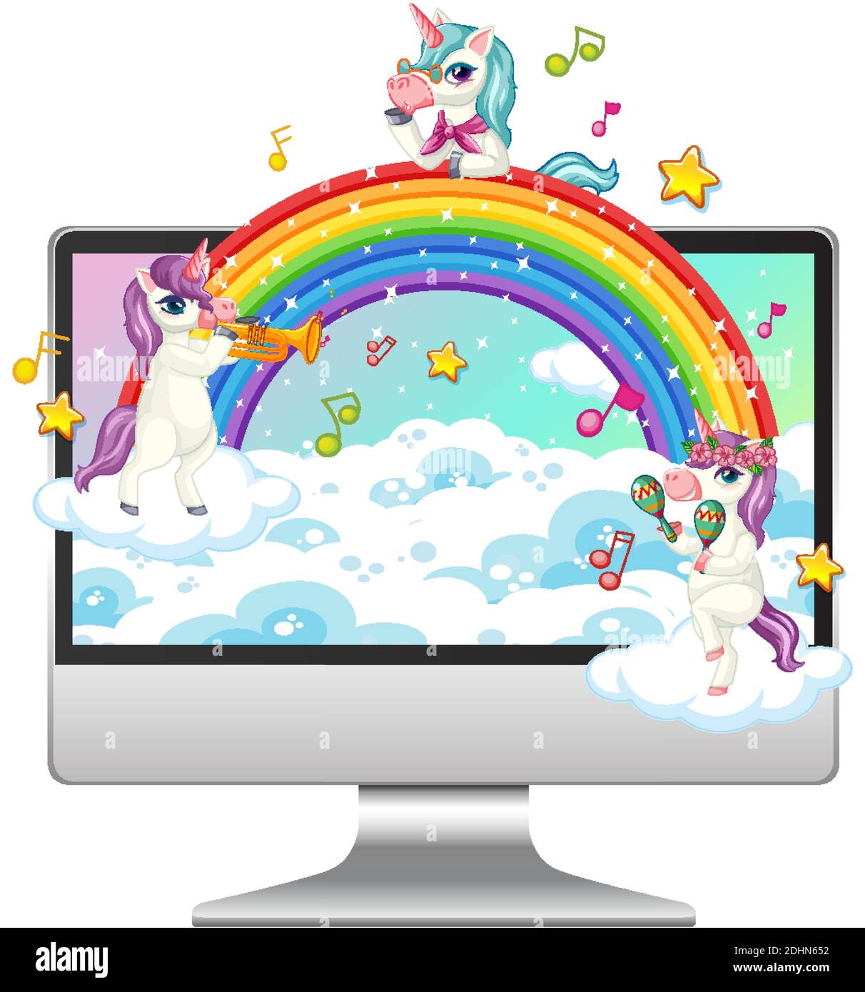 Fantasy unicorn on computer desktop illustration Stock Vector Image ...