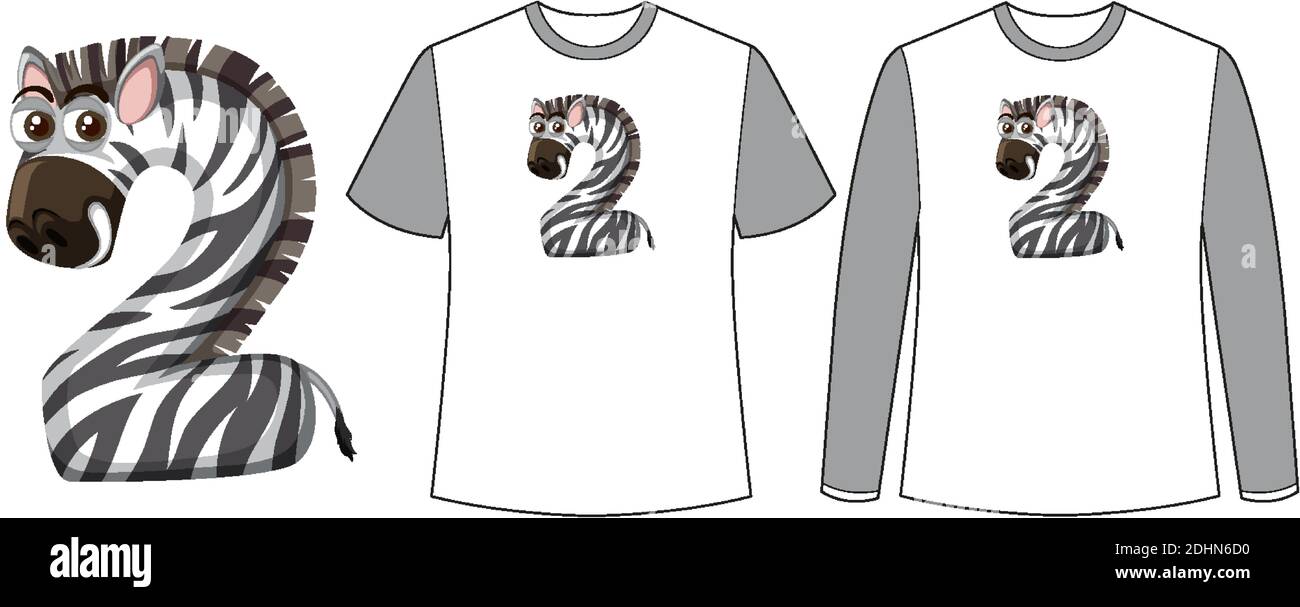 Set of two types of shirt with zebra in number two shape screen on t ...