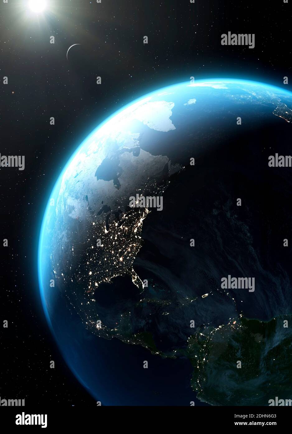 Artwork of planet Earth seen from space. The image shows a view over ...