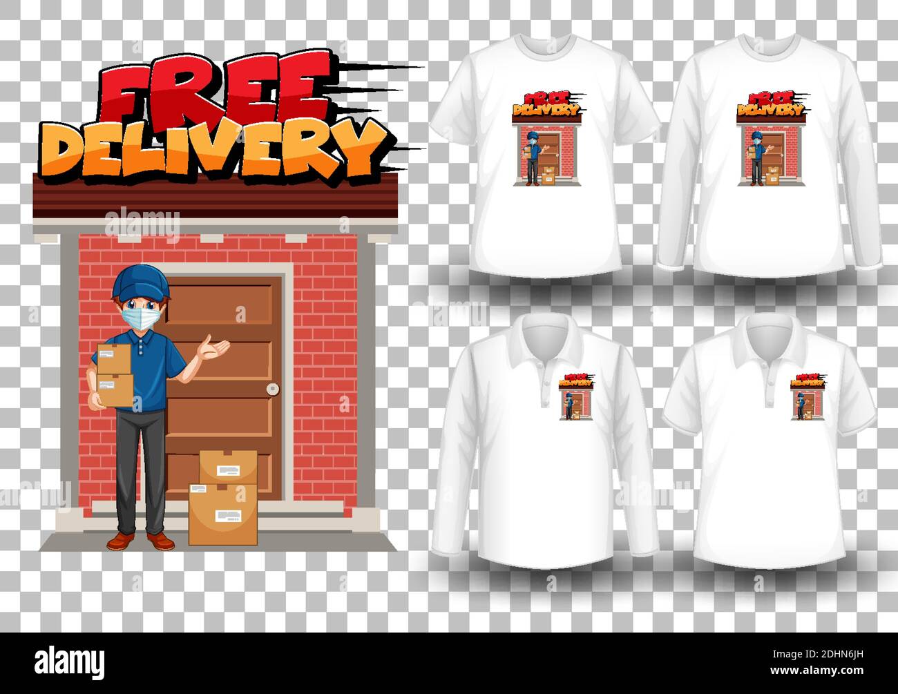 Set of mockup shirt with delivery theme illustration Stock Vector Image ...