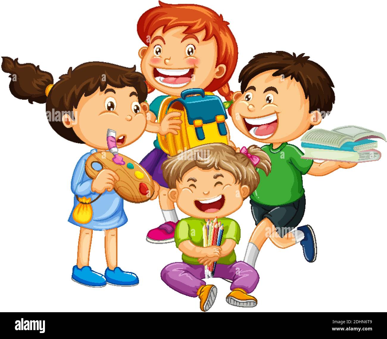 Group of young children cartoon character on white background ...