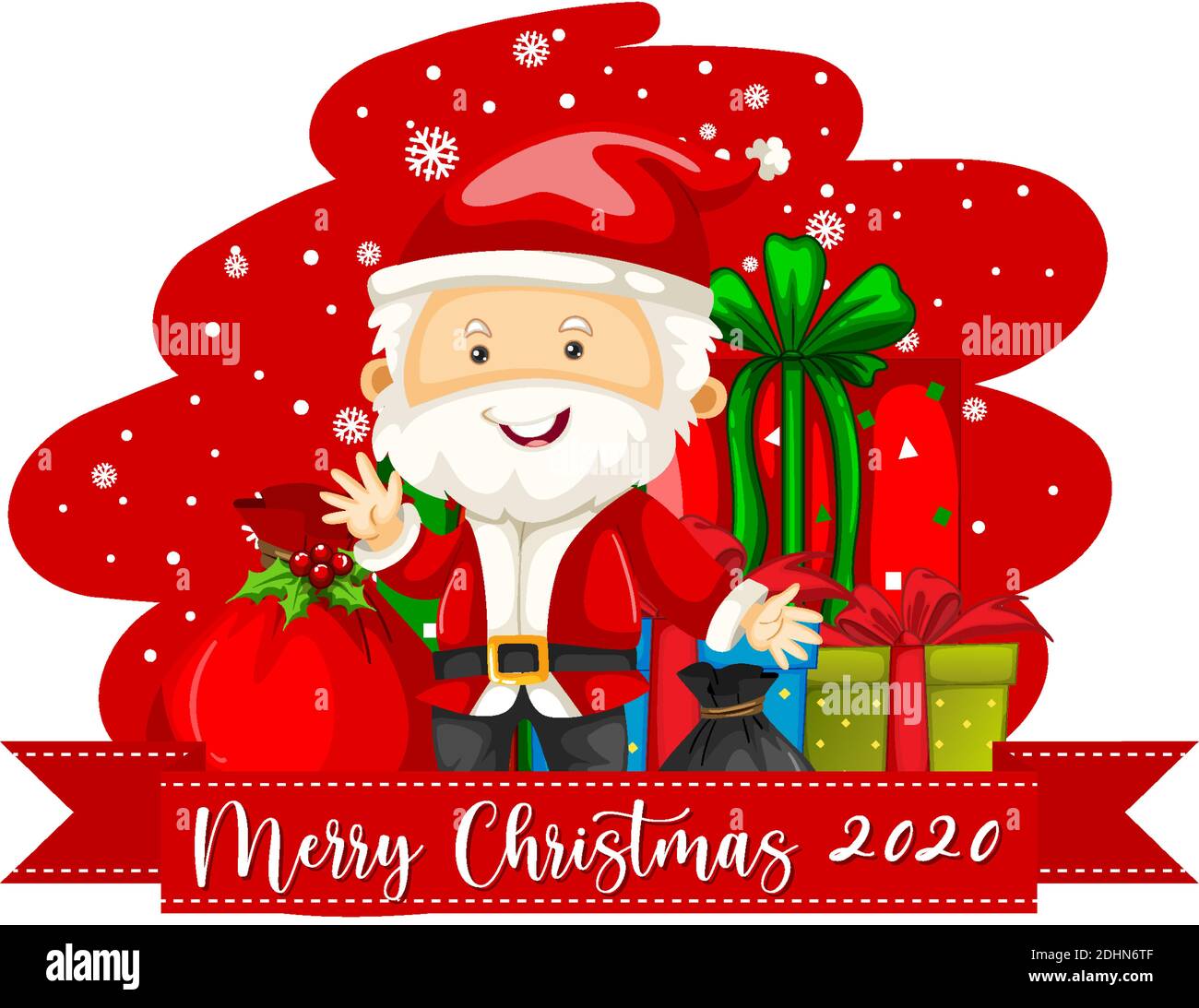 Merry Christmas 2020 font banner with Santa Claus cartoon character ...