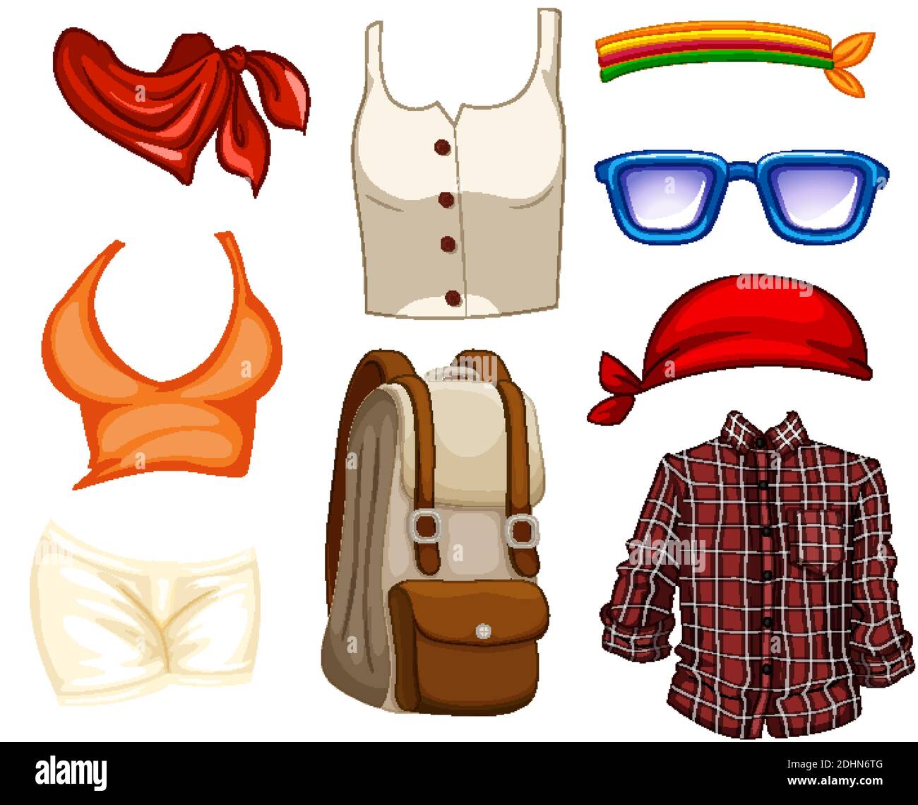 Set of fashion outfits and accessories on white background illustration ...