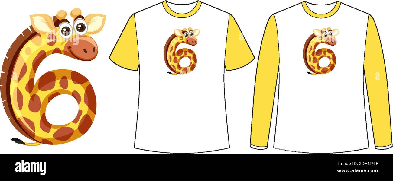 Set of two types of shirt with crocodile in number shape screen on t ...