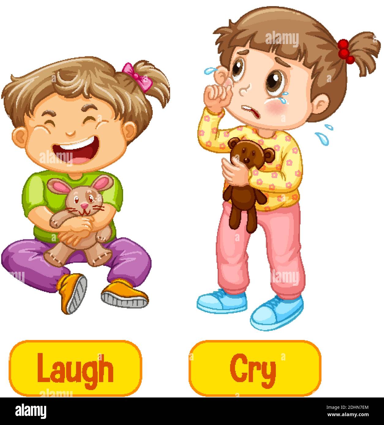 Opposite adjectives words with laugh and cry illustration Stock Vector ...