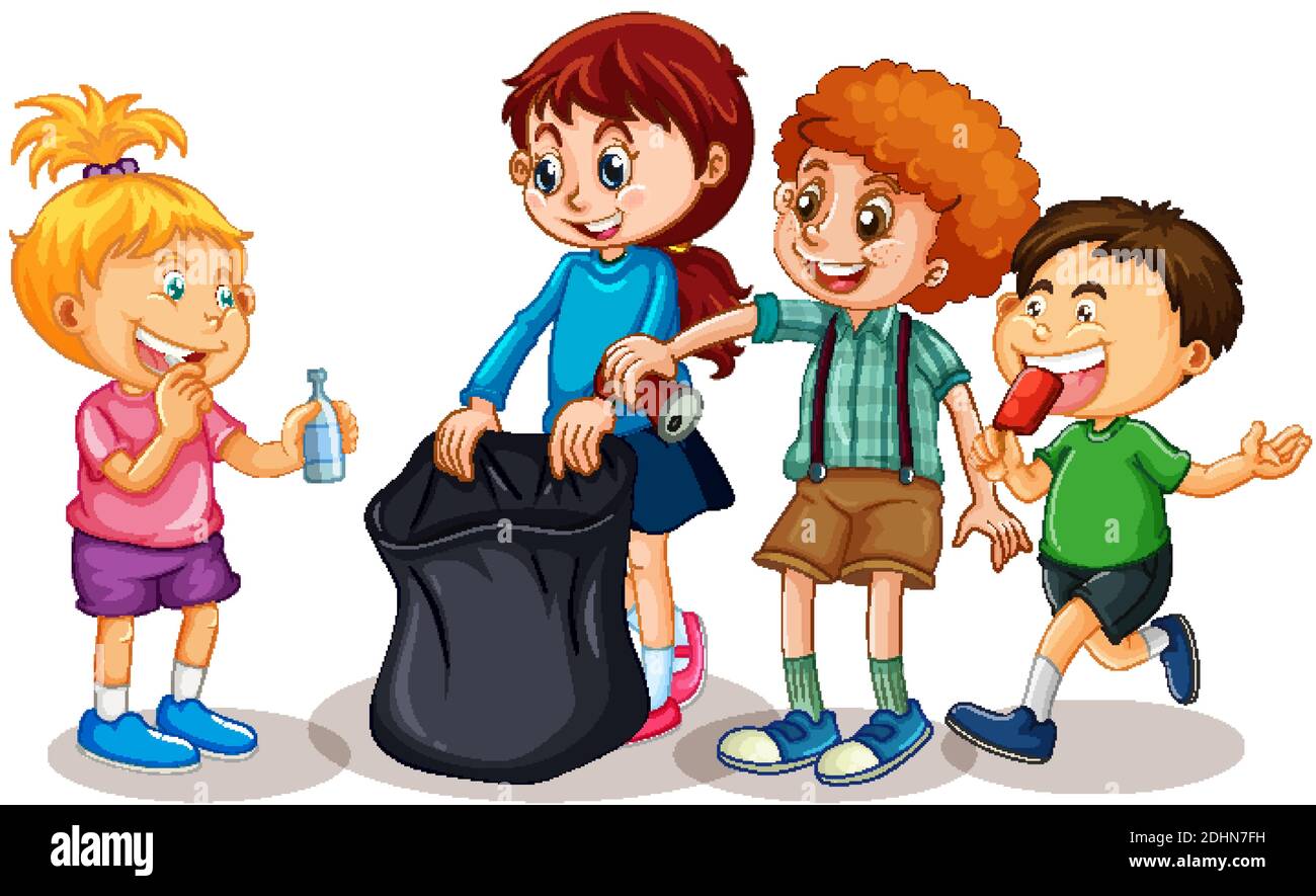 Group of young children cartoon character on white background ...