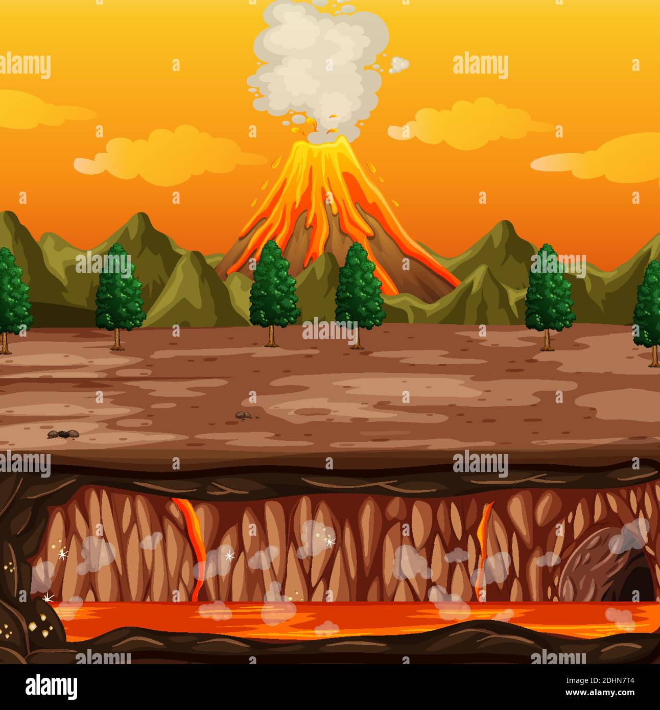 Volcanic eruption outdoor scene background illustration Stock Vector ...