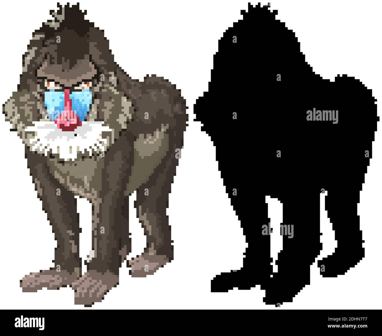 Set of mandrill characters and its silhouette on white background ...
