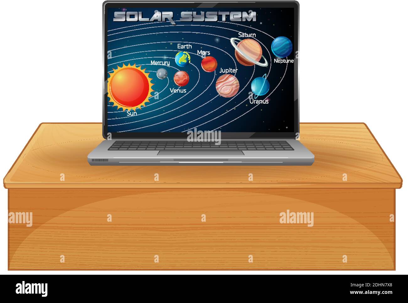 Laptop with solar system on screen illustration Stock Vector Image ...
