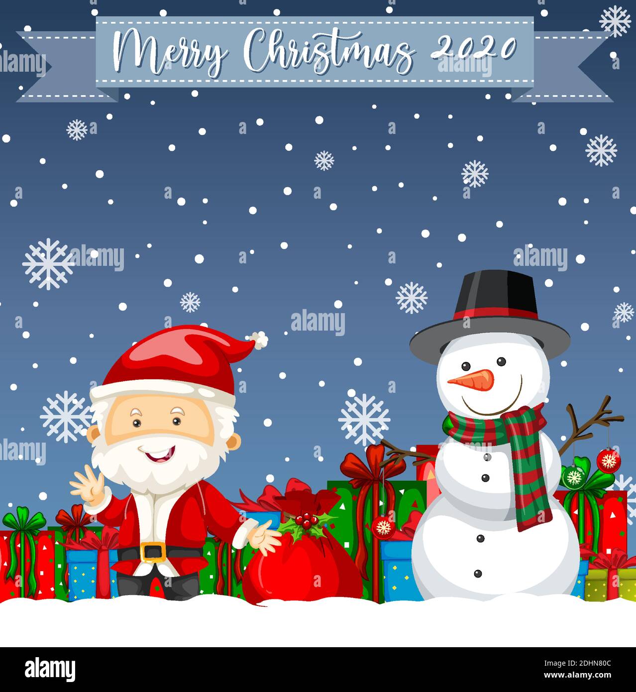 Merry Christmas 2020 font logo with santa claus cartoon character ...