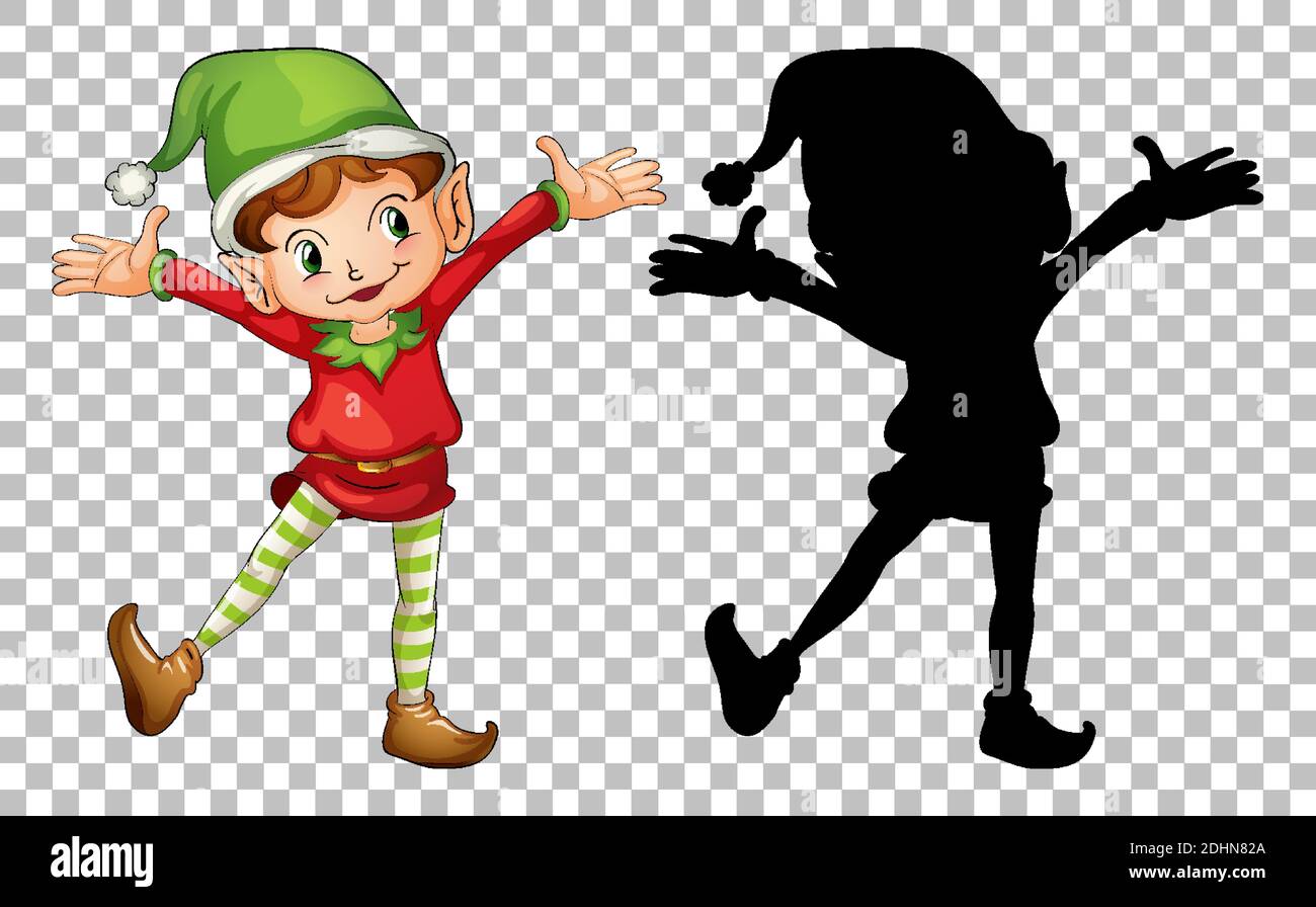 Happy elf and its silhouette illustration Stock Vector Image & Art - Alamy