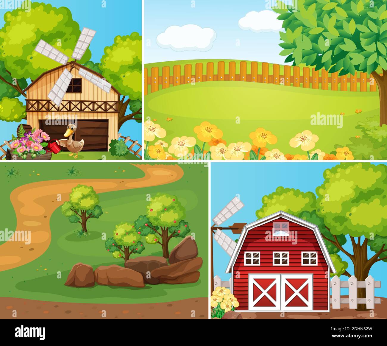 Set of farm scene cartoon style illustration Stock Vector Image & Art ...