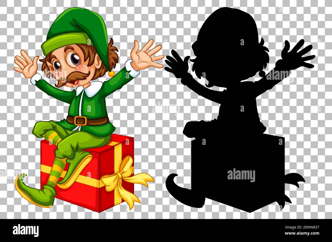 Happy elf sitting on present box illustration Stock Vector Image & Art ...
