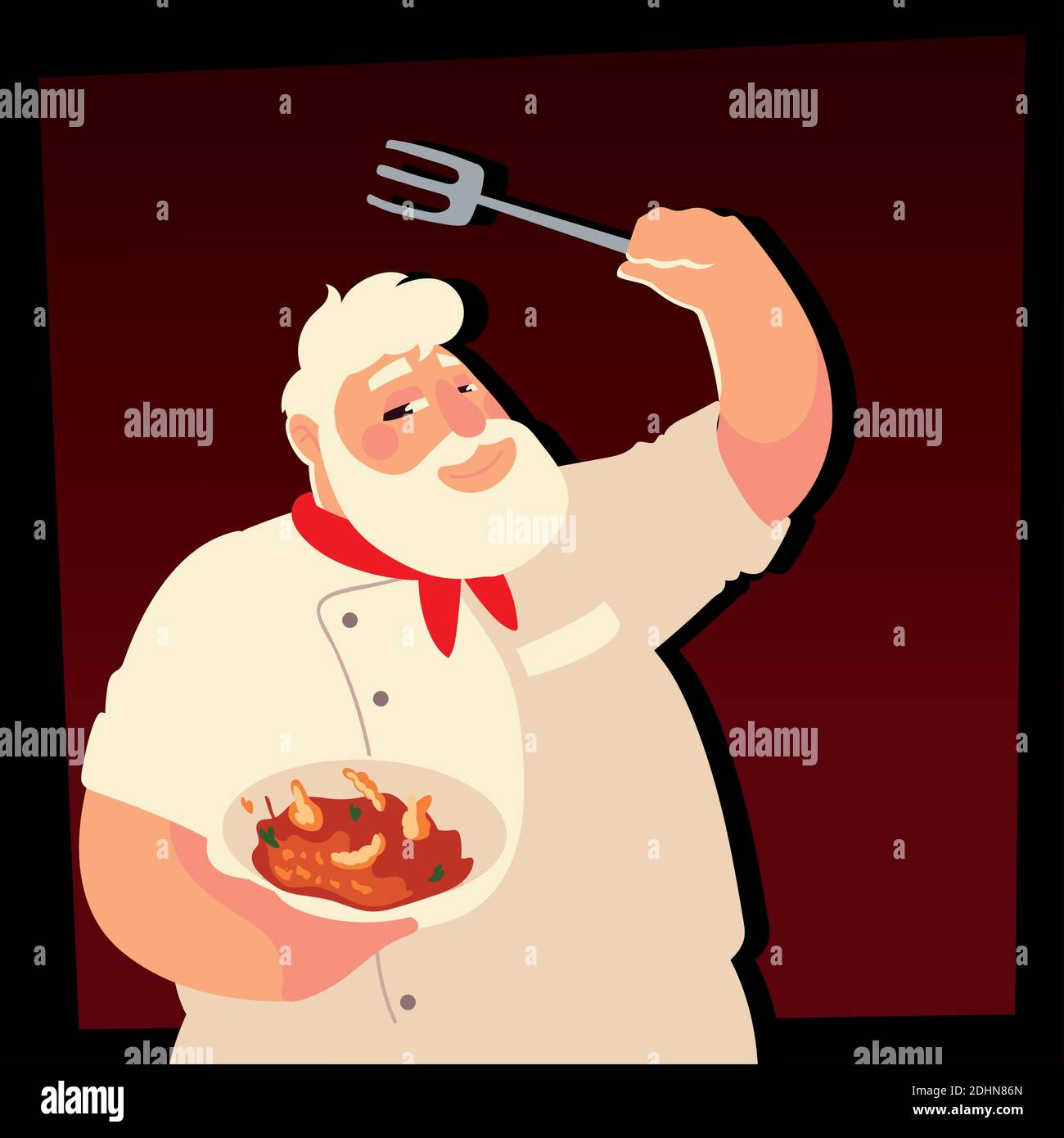 senior chef holding soup and fork cooking restaurant vector ...