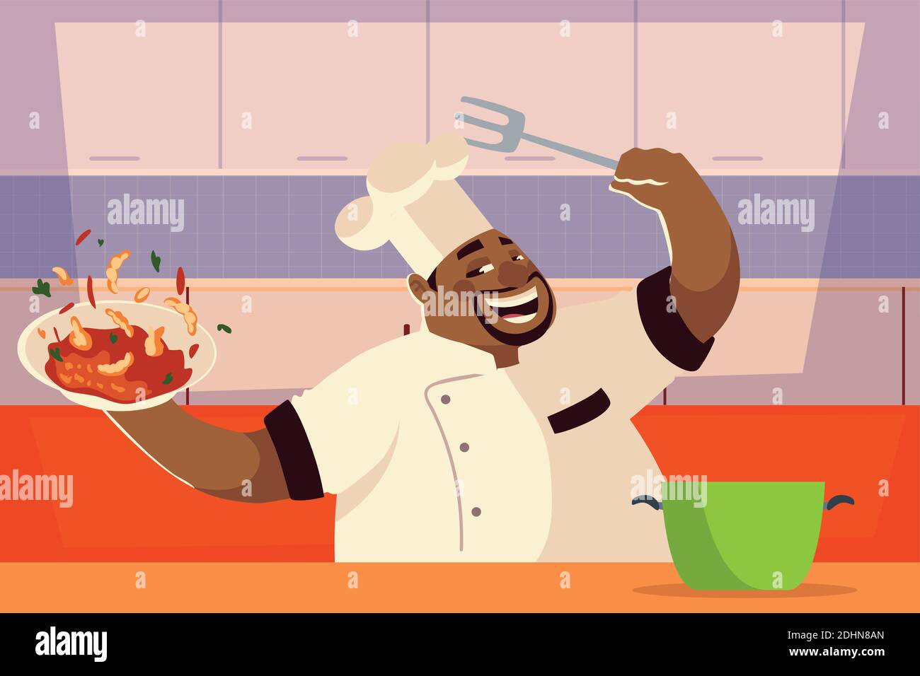 chef worker preparing food in kitchen restaurant vector illustration ...