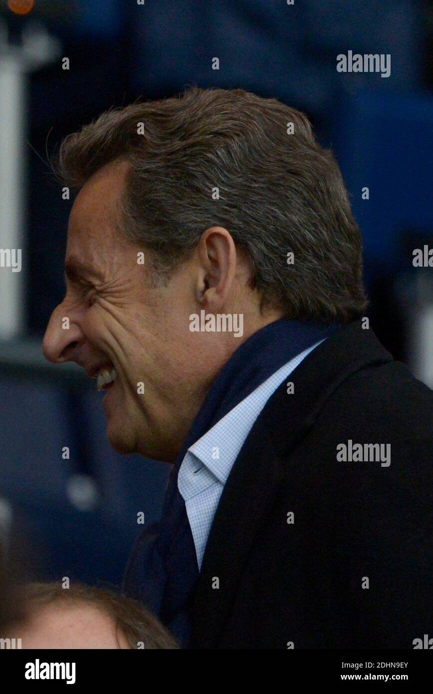 Nicolas Sarkozy in the stands attending the French First League soccer ...