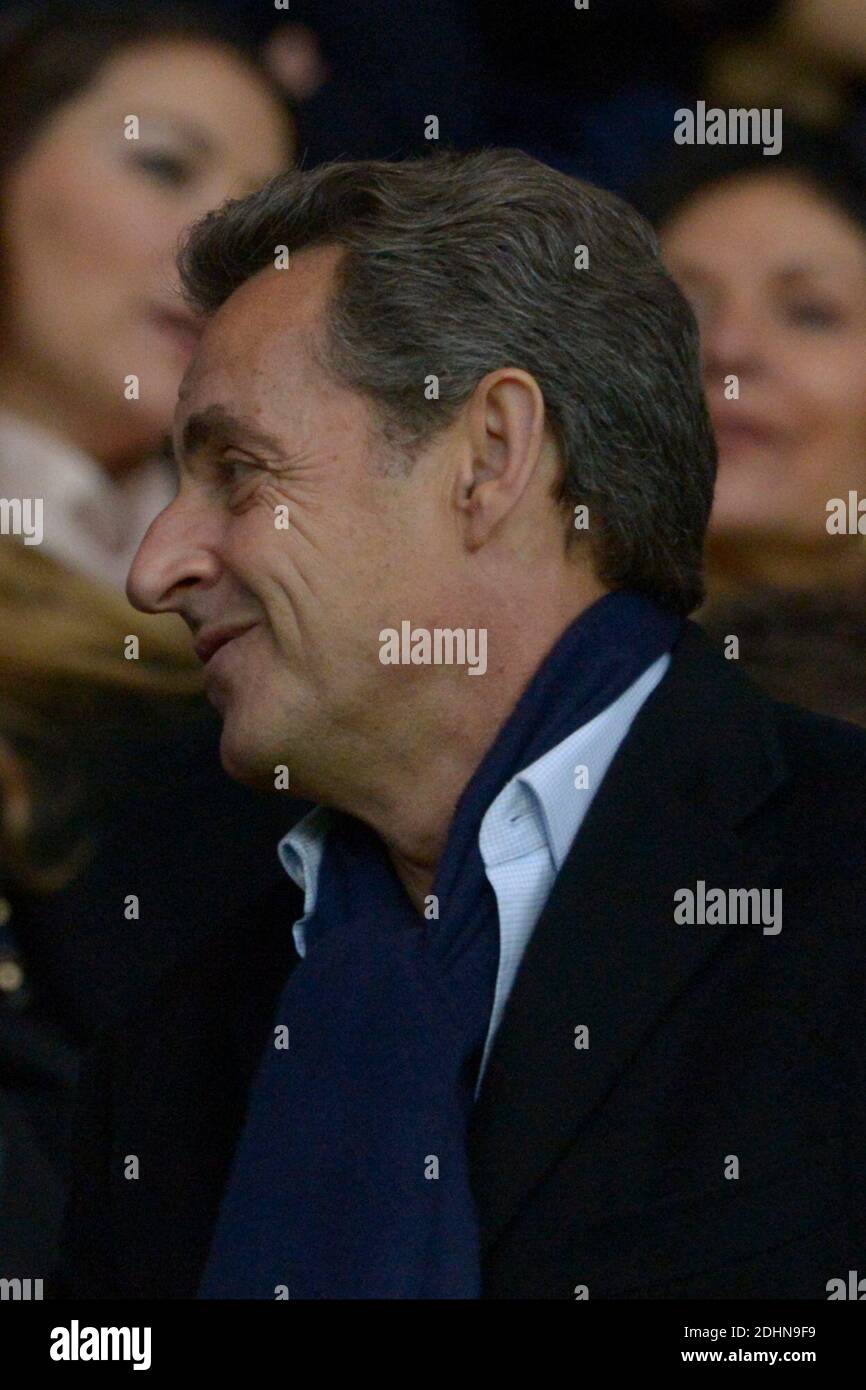 Nicolas Sarkozy in the stands attending the French First League soccer ...
